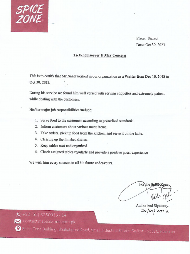 Experience Letter Saad. | PDF
