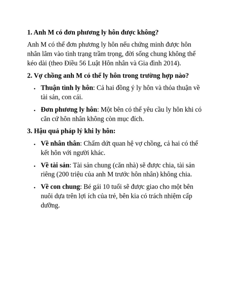 Anh M Có Đơn Phương Ly Hôn Đư C Không? | PDF