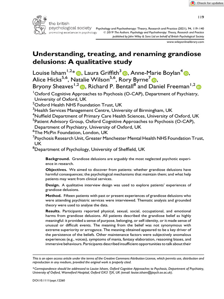 Understanding Grandiose Delusions | PDF | Psychosis | Delusion