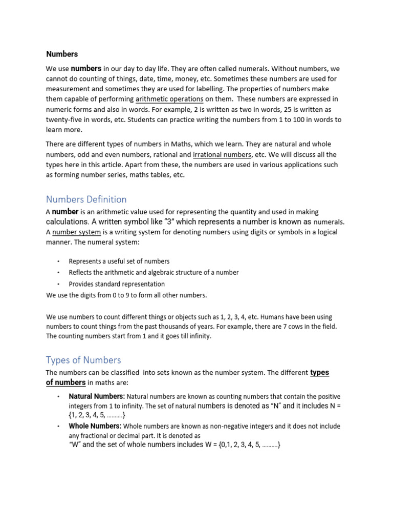 Understanding Types of Numbers in Maths | PDF