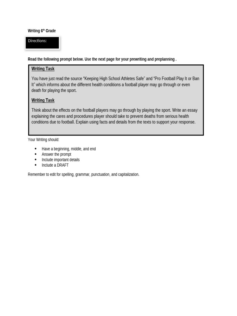 6th Grade Essay on Football Safety | PDF