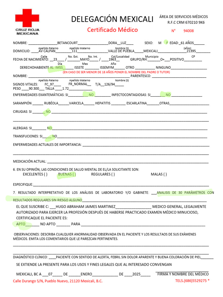 Certificado Medico Cruz Roja PDF | PDF | Medicina CLINICA | Enfermedades y trastornos humanos