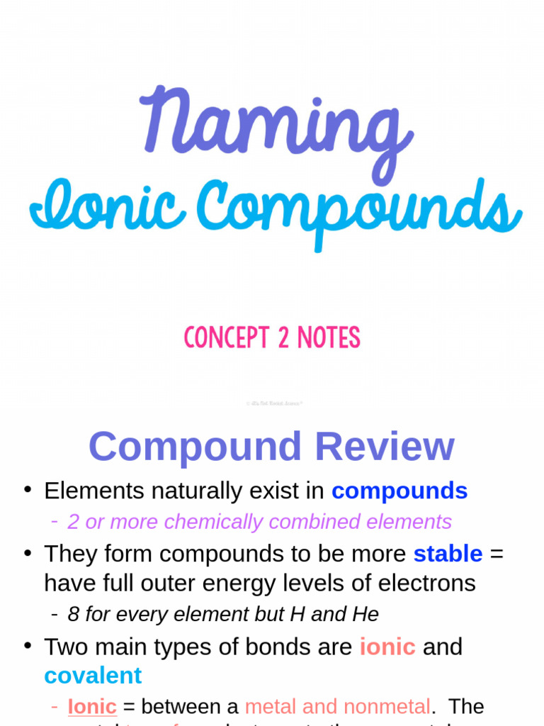 Concept 2 Notes - Naming Ionic Compounds | PDF | Ion | Chemical Compounds