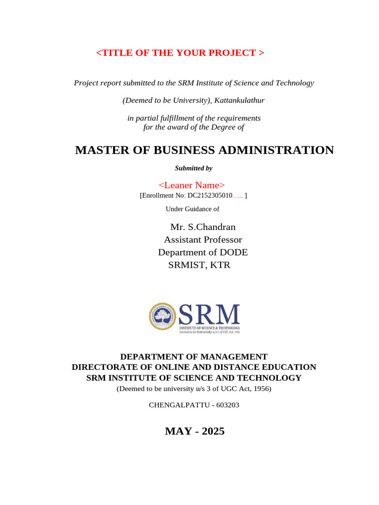MBA Project Report Submission Template | PDF | Thesis | Methodology