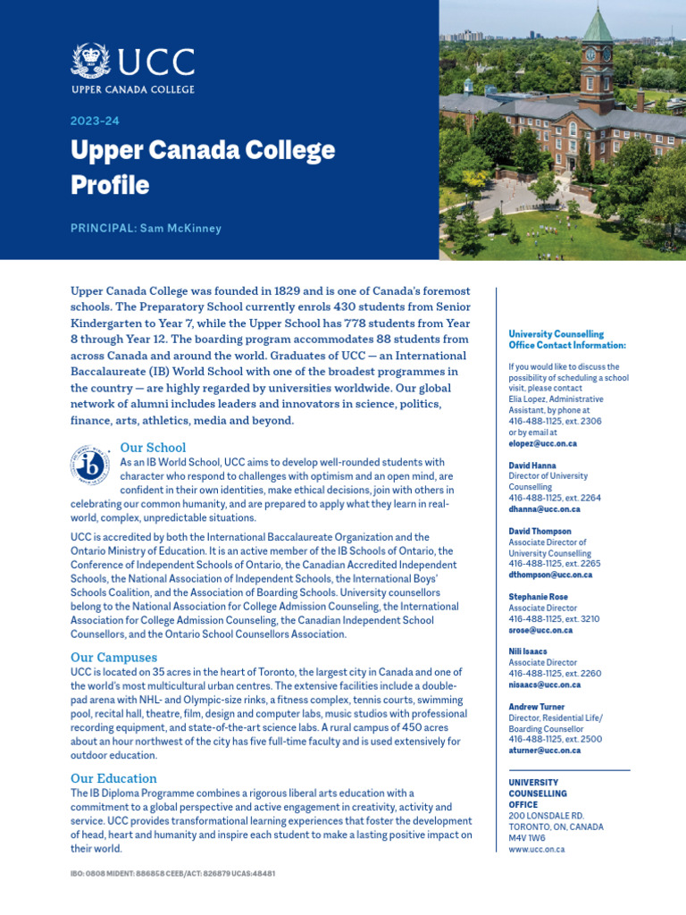 Upper Canada College Profile 2023-24 | PDF | Educational Stages