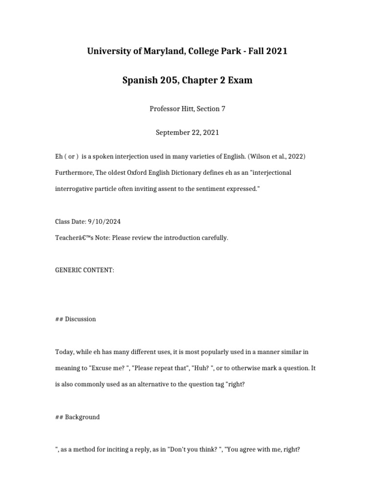Spanish 205 Chapter 2 Exam | PDF | Languages | Foreign Language Studies