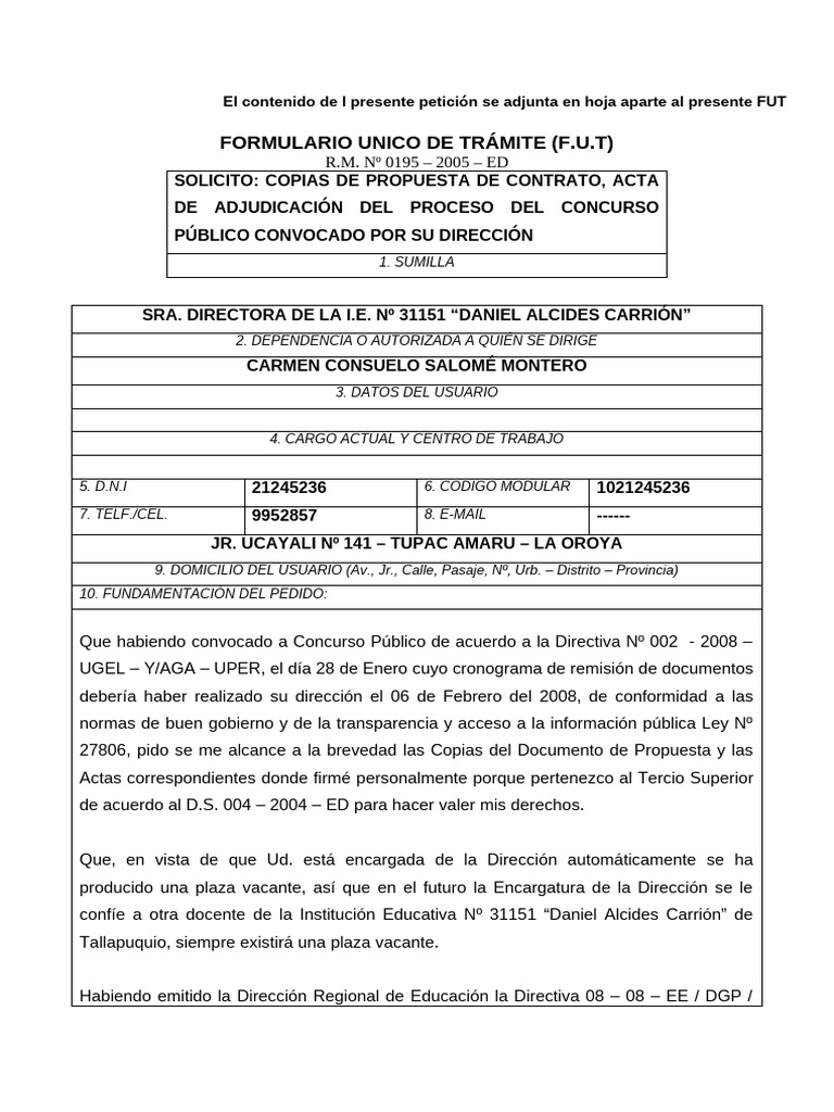 FORMULARIO UNICO DE TRÁMITE | PDF