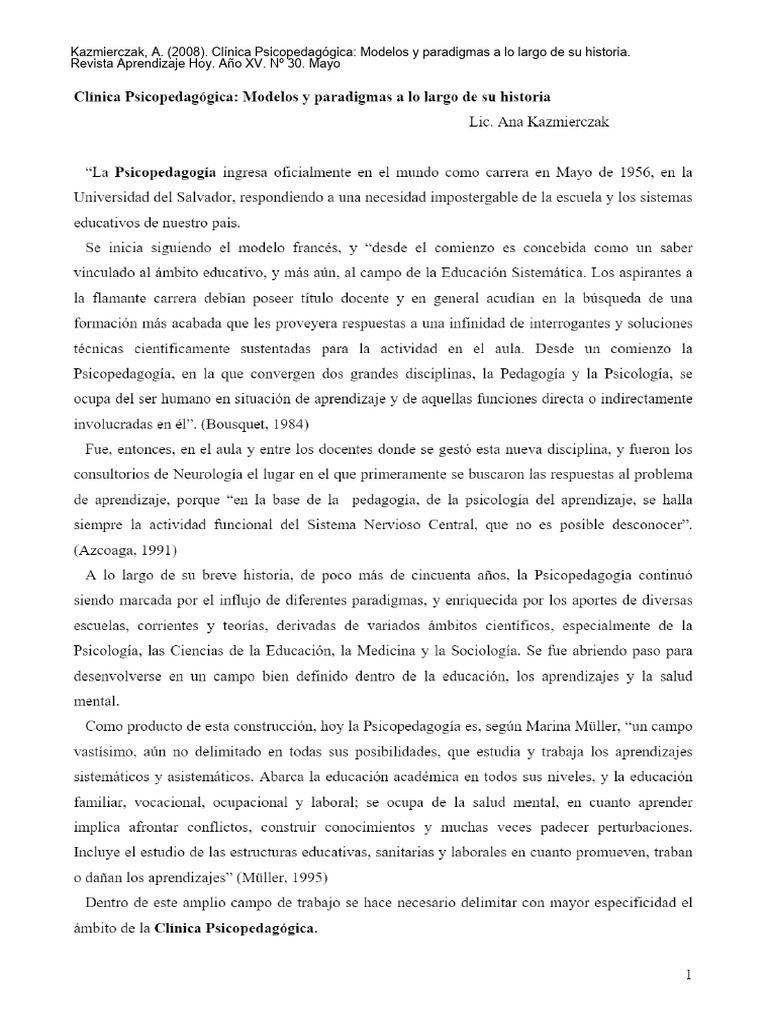 Kazmierczak, A.Clínica Psicopedagógica Modelos y Paradigmas A Lo Largo ...
