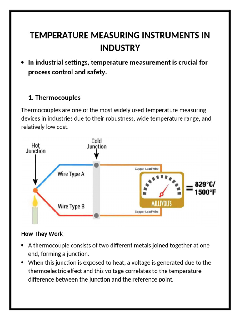 Temperature Measuring Instruments in Industry | PDF | Thermocouple ...