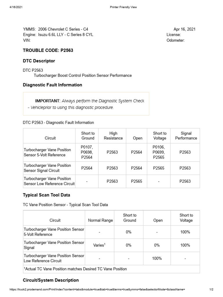 DTC P2563: Turbocharger Sensor Issues | PDF | Computer Engineering ...