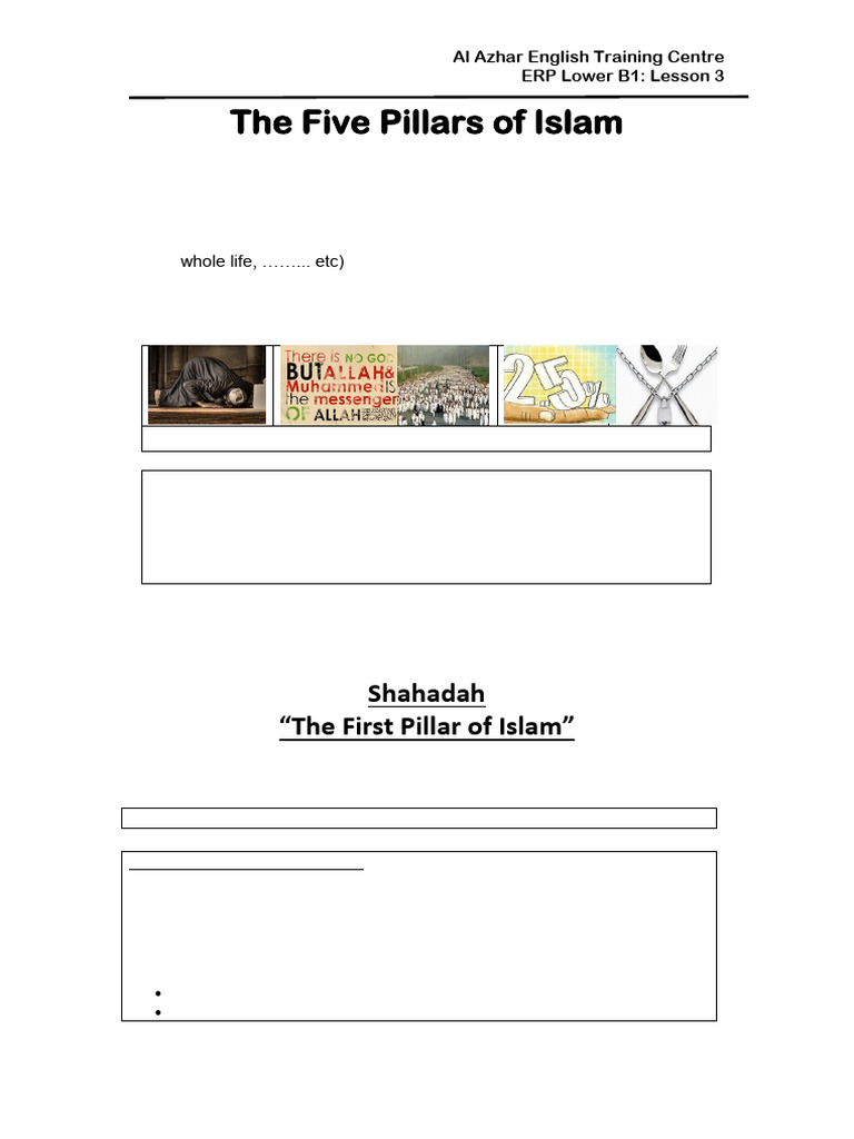 Students Worksheet Lesson 4- (Unit 5) Shahadah and Salah | PDF ...