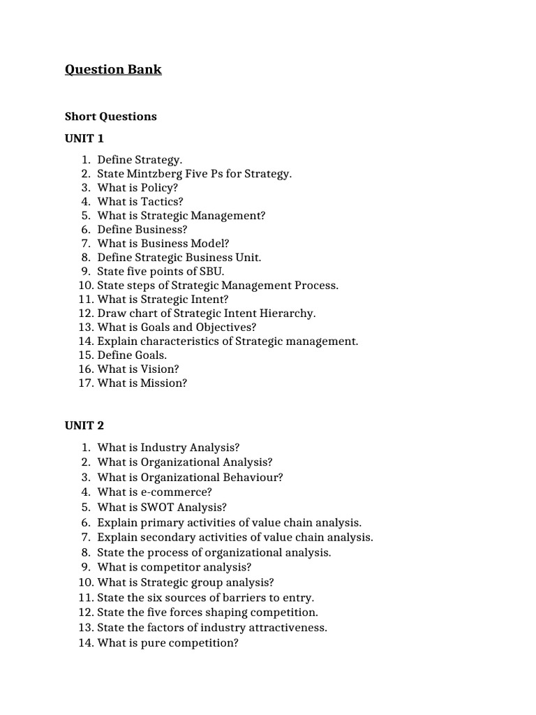 Question Bank of BPSM Sem 6 | PDF | Strategic Management | E Commerce