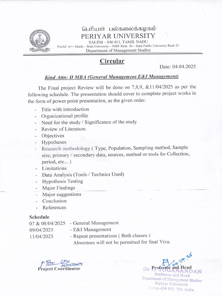Project Review Meeting Circular | PDF