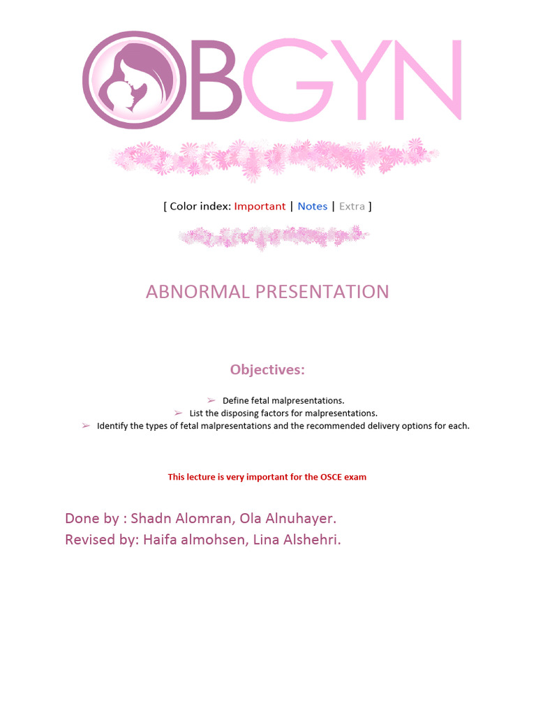 Abnormal Fetal Presentations Overview | PDF | Childbirth | Motherhood