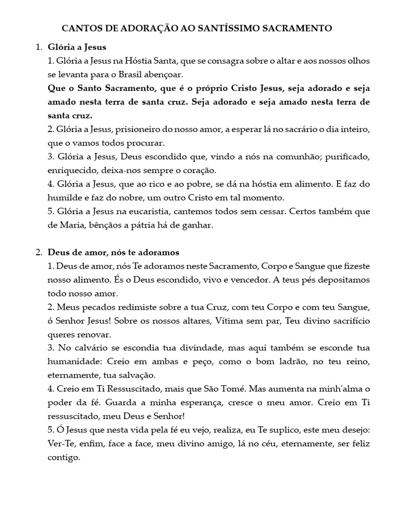 Cantos de Adoração Ao Santíssimo Sacramento | PDF | Eucaristia | Amor