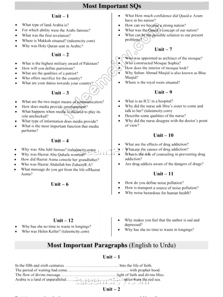 9th English Guess Paper 2025 Taleemcity | PDF