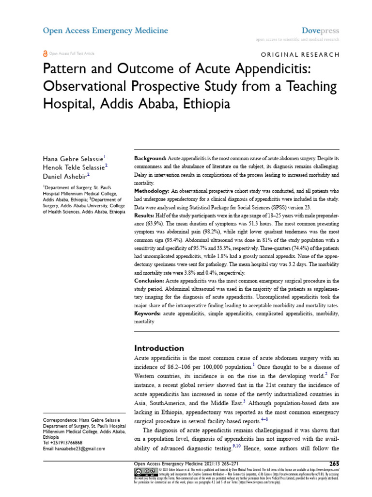Pattern and Outcome of Acute Appendicitis Observat | PDF | Surgery ...
