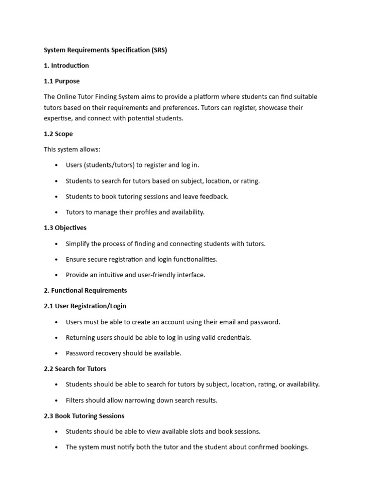 System Requirements Specifications | PDF | Usability | User (Computing)
