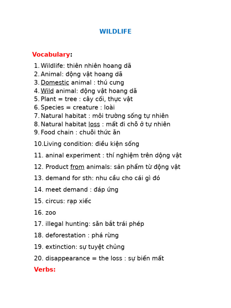 Vocabulary: Wildlife | PDF