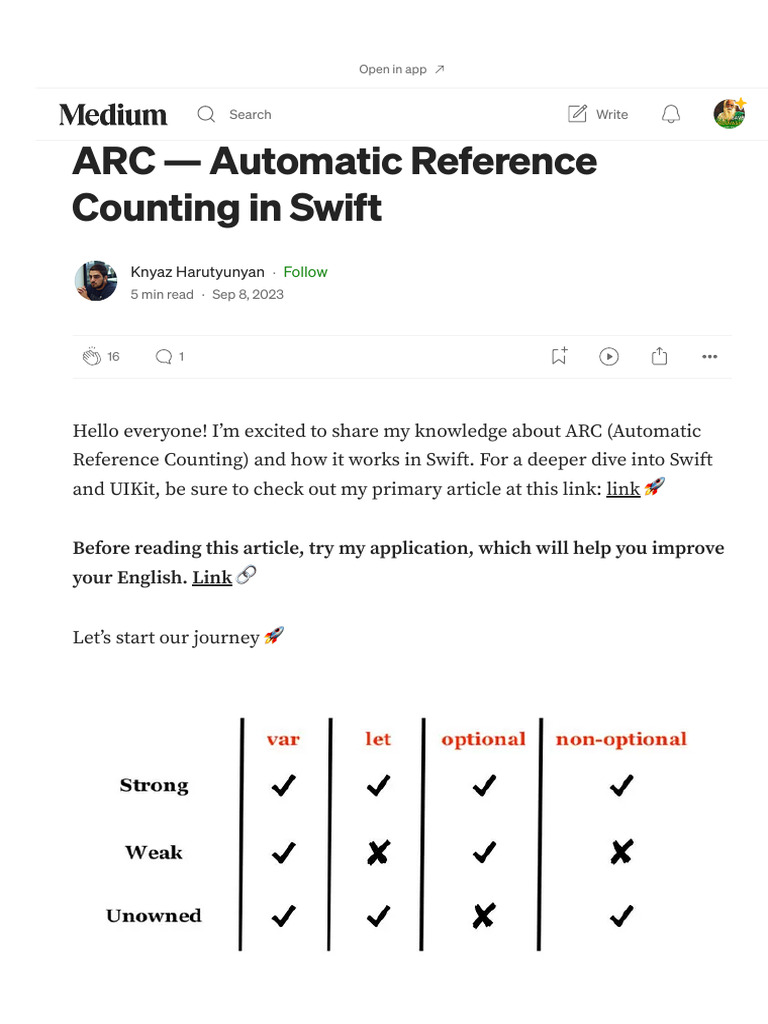 ARC — Automatic Reference Counting in Swift _ by Knyaz Harutyunyan _ Medium | PDF | Swift ...