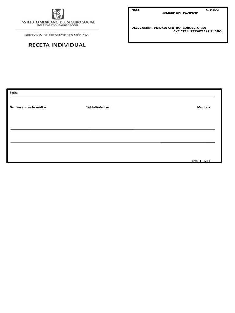 Receta IMSS Editable ENBLANCO | PDF
