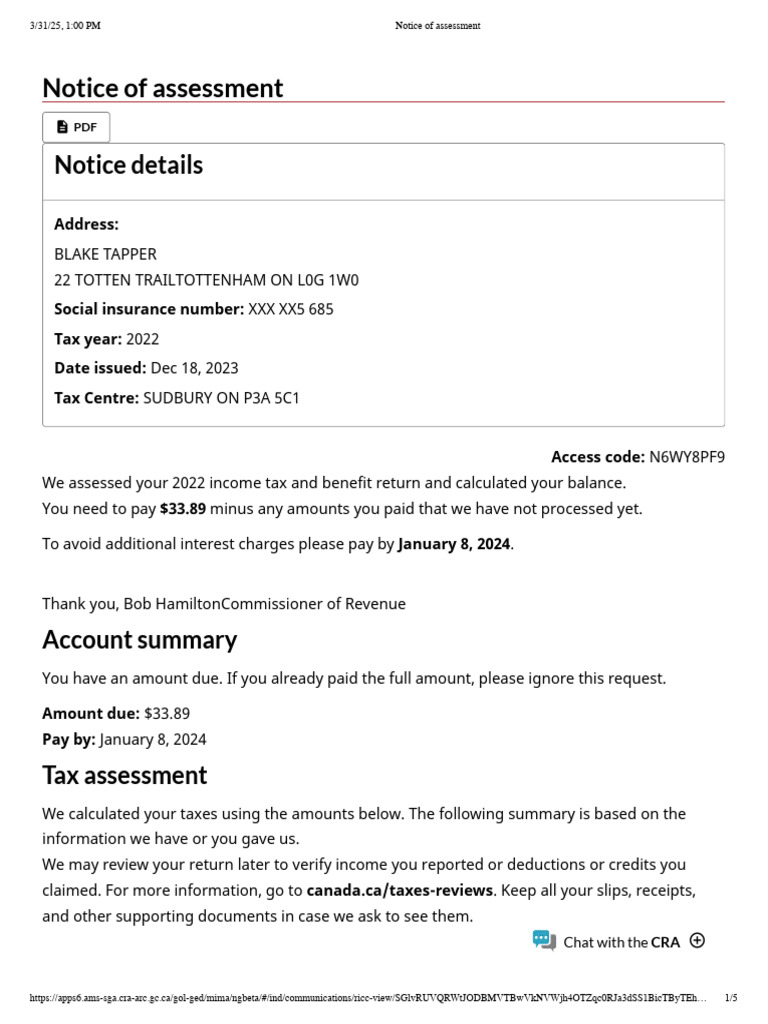 Notice of Assessment 2022 | PDF | Taxes | Government Finances