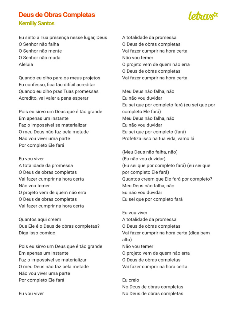 Deus de Obras Completas - Kemilly Santos (Impressão) | PDF | Deus