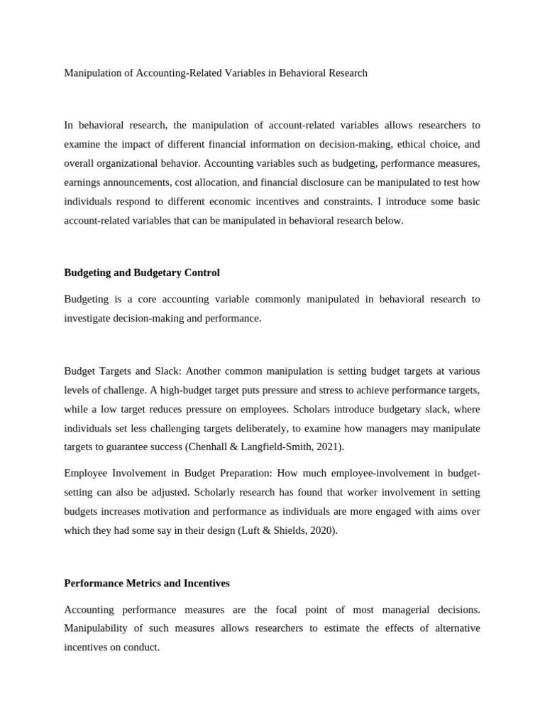 Manipulating Accounting Variables in Research | PDF | Corporate Social Responsibility | Incentive
