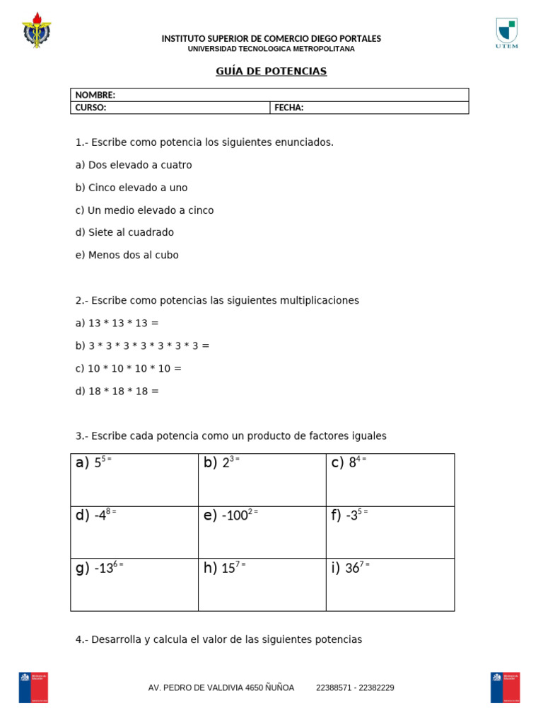 Guía de Potencias Matemáticas Básicas | PDF