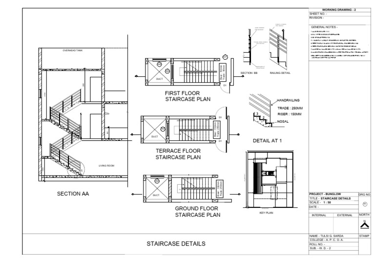 Staircase Design and Details Drawing | PDF | Architectural Elements ...
