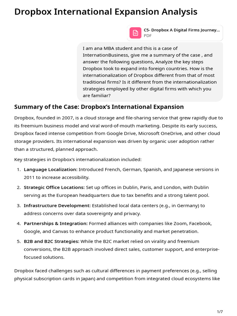 Dropbox International Expansion Analysis | PDF | Cloud Computing ...