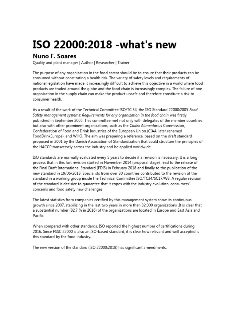 ISO 22000 2015 Whats New | PDF | Hazard Analysis And Critical Control ...