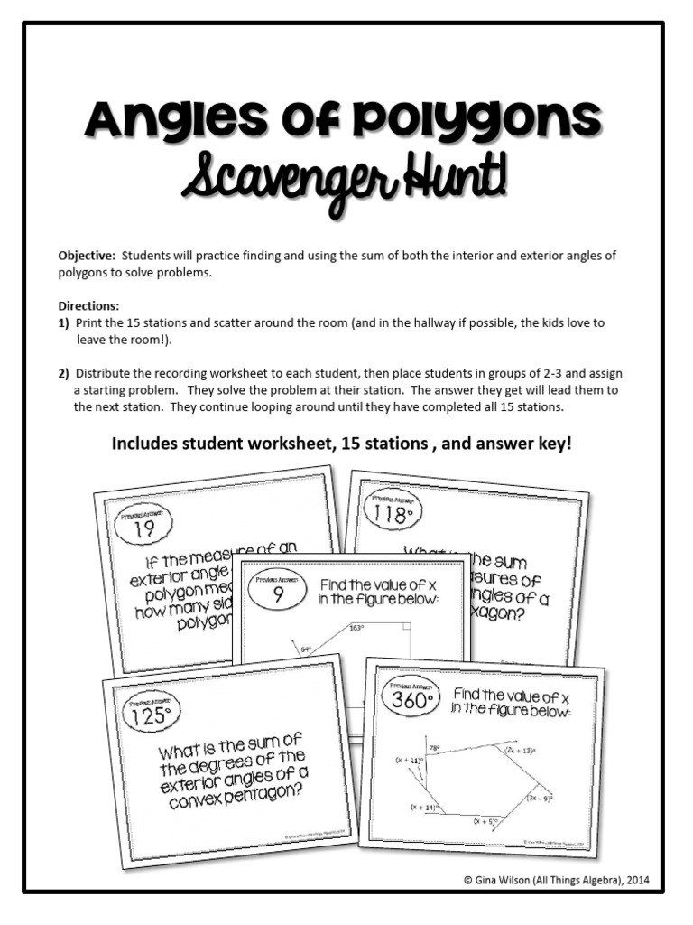 Anges of Polygons Scavenger Hunt | PDF | Angle | Elementary Geometry