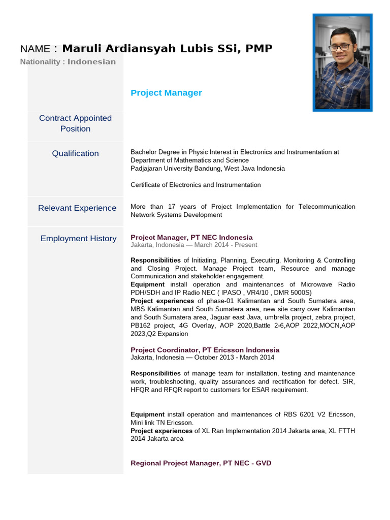 CV Maruli Ardiansyah SSi PMP 5june2023 | PDF | Computer Science | Service Industries