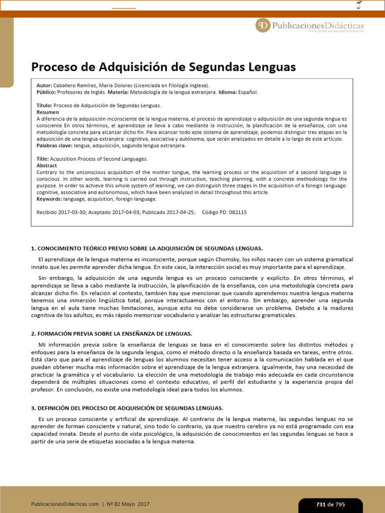ADQUISICIÓN DE SEGUNDAS LENGUAS | PDF | Segundo lenguaje | Aprendizaje