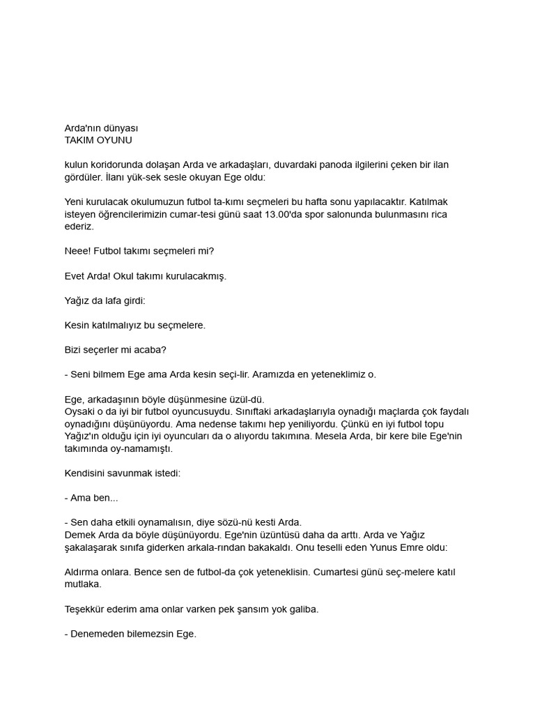 Arda'Nın Dünyası Takım Oyunu | PDF