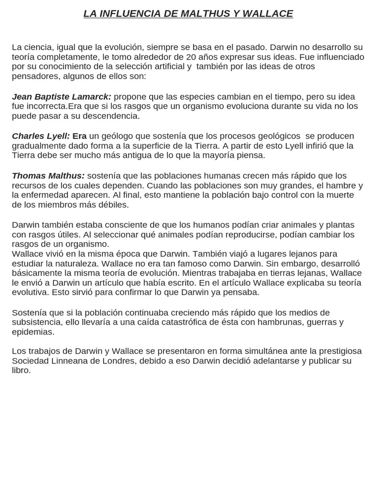Influencia de Malthus y Wallace | PDF