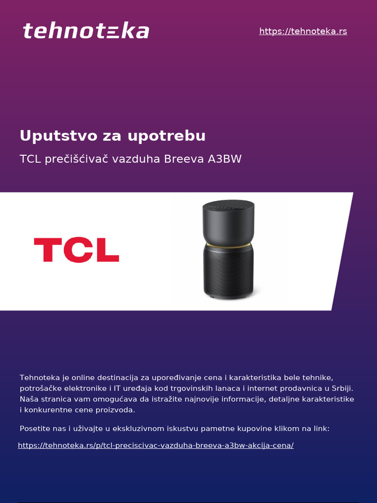 Uputstvo Za Upotrebu TCL Preciscivac Vazduha Breeva A3bw 662f43487abb2 ...