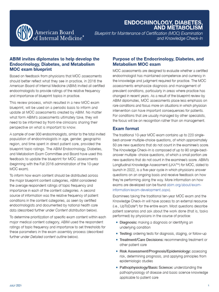 ABIM - Endocrinology Blueprint | PDF | Endocrinology | Health Care