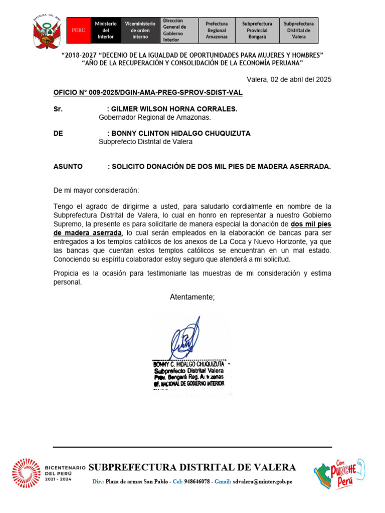 Solicitud de Donación de Madera Aserrada - Valera | PDF