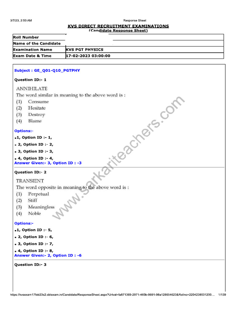 Kvs Pgt Physics_2023 | PDF