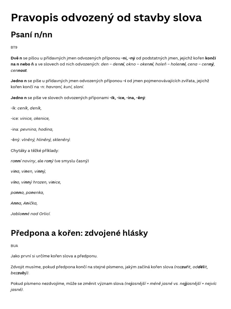 Pravopis Odvozený Od Stavby Slova | PDF