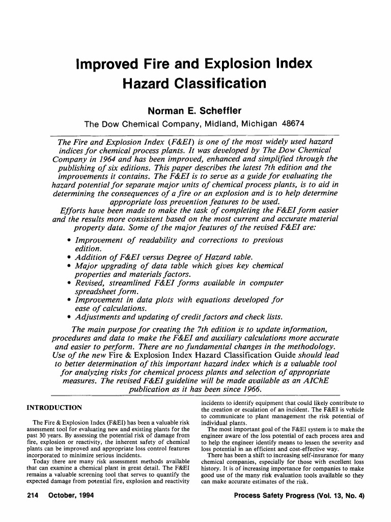 Improved Fire and Explosion Index Hazard Classification: Norman E ...