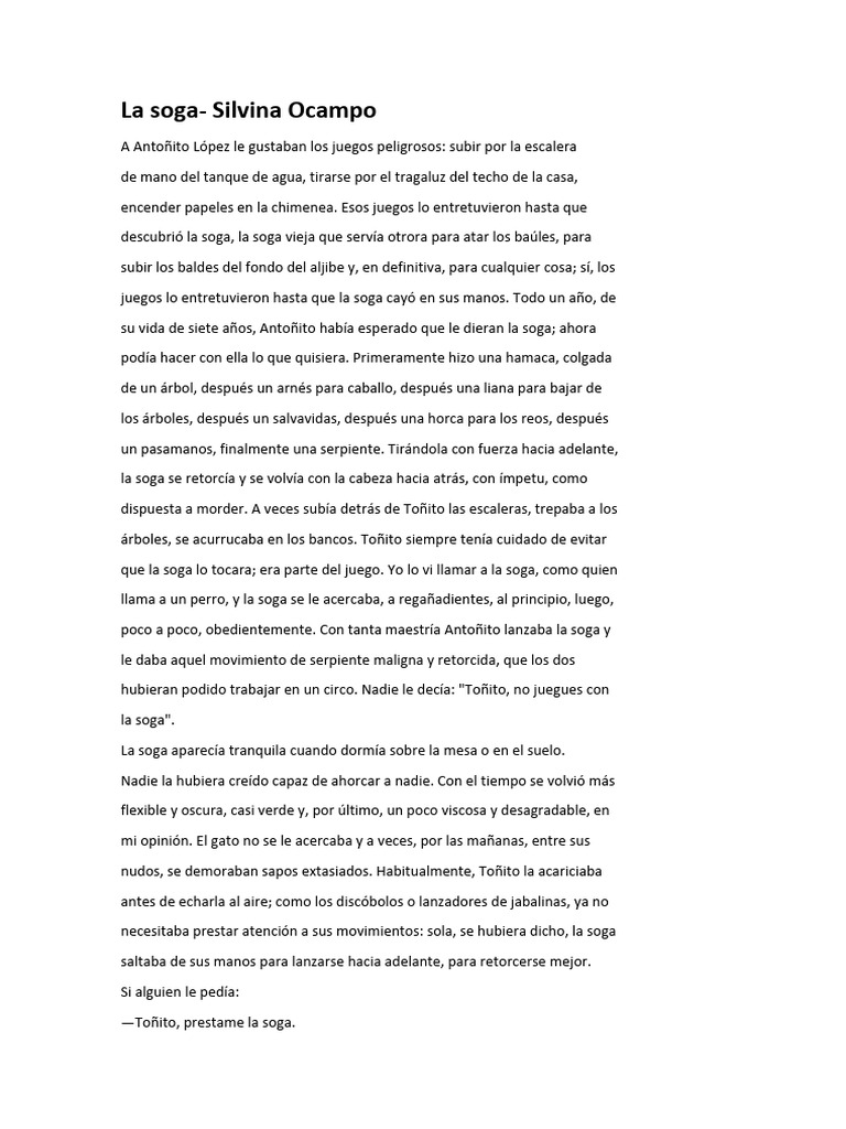 Resumen de "La soga" de Silvina Ocampo | PDF | Narración