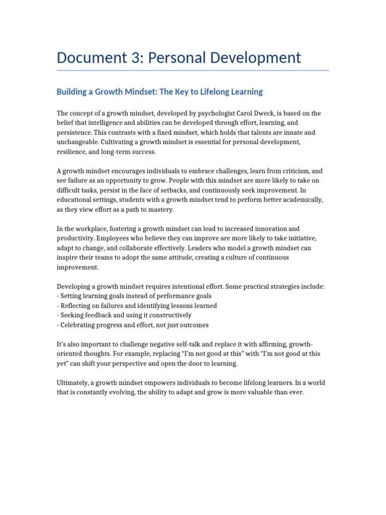 Cultivating a Growth Mindset for Success | PDF