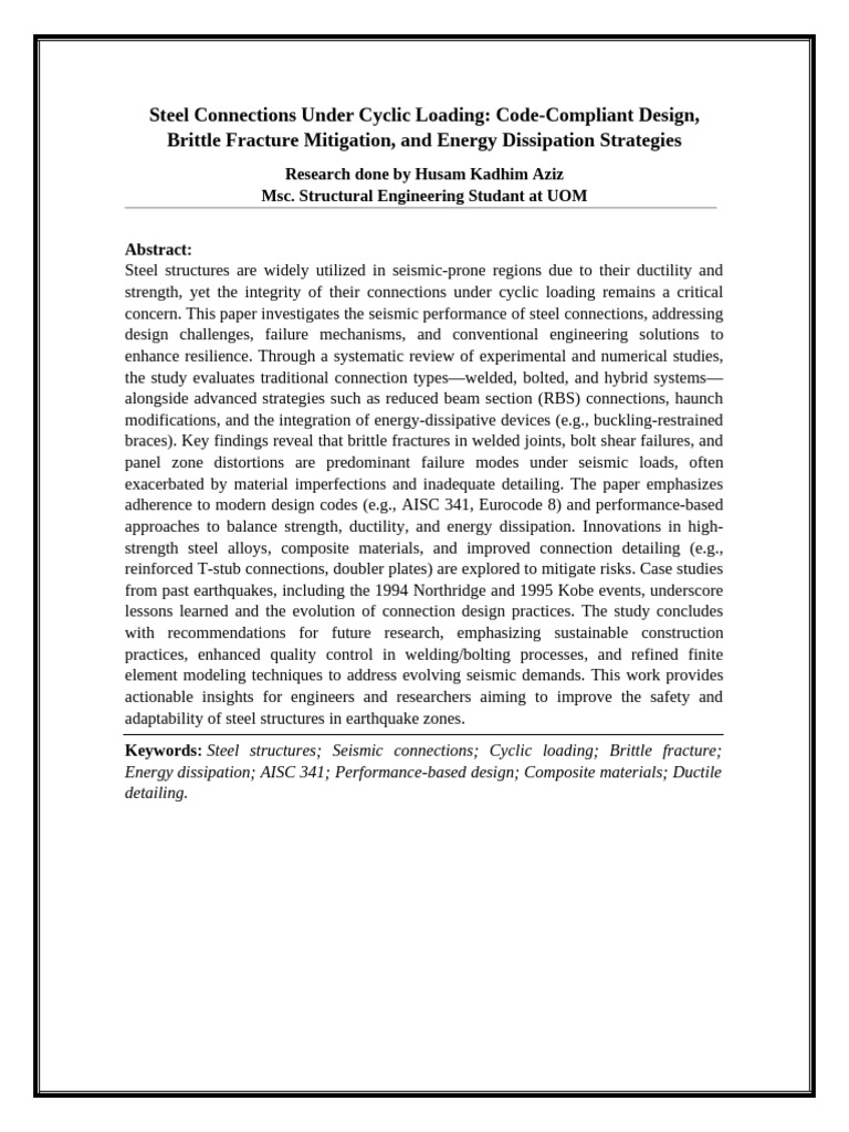 Steel Connections Under Cyclic Loading | PDF