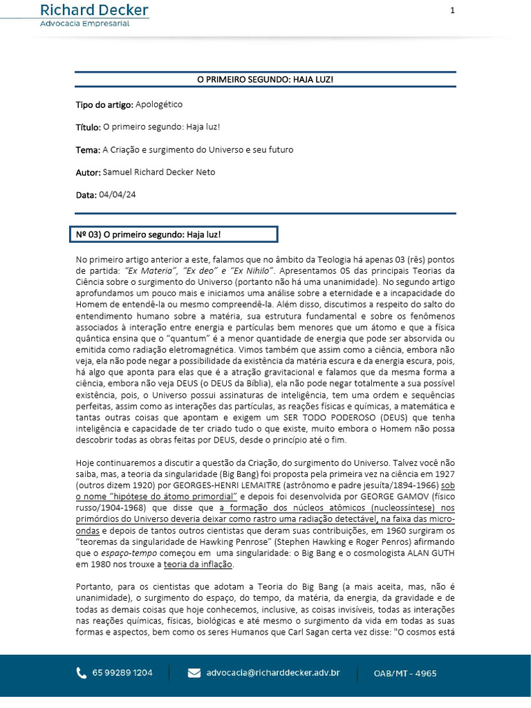 PDF 1.3 - Artigo Sobre o Surgimento Do Universo - O Primeiro Segundo - Haja Luz - Richard Decker ...