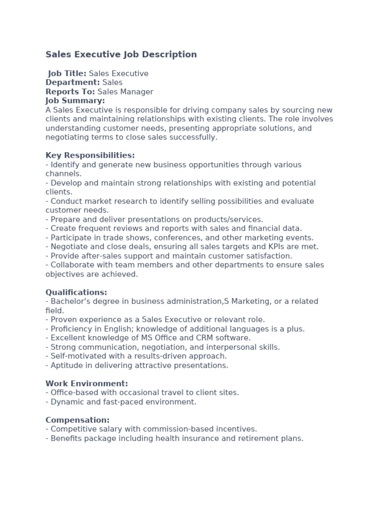 Sales Executive Job Description | PDF