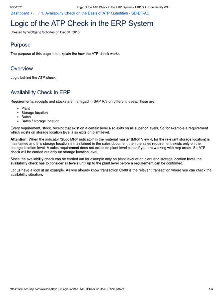 Logic of The ATP Check in The ERP System | PDF