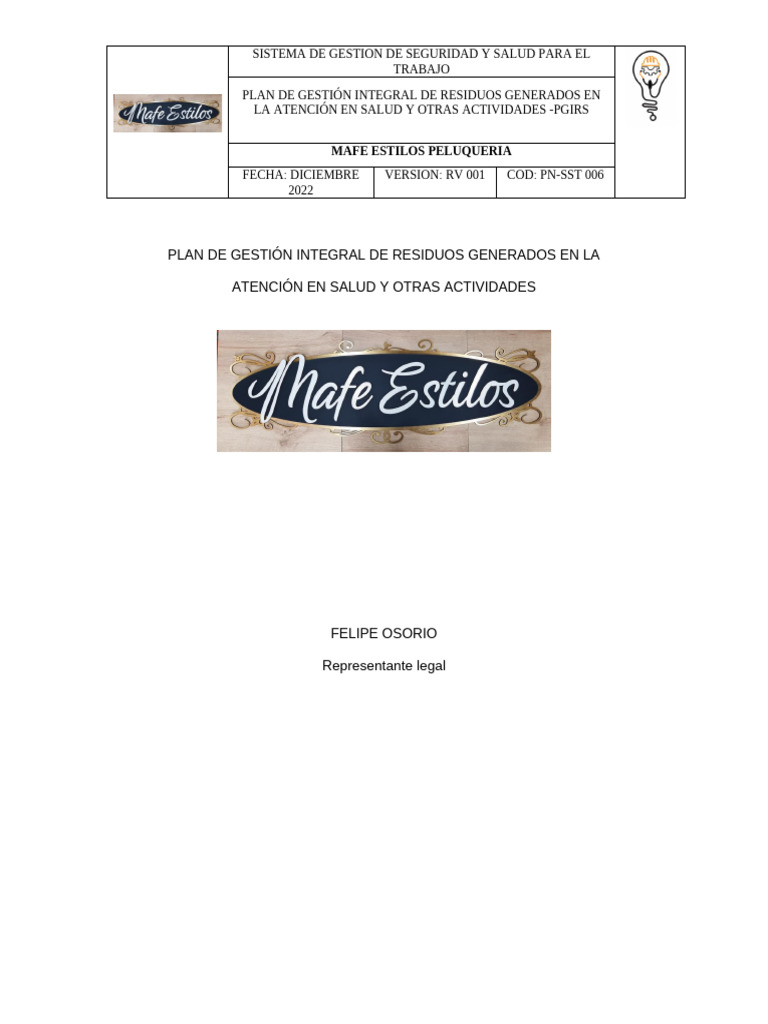 Pgirasa Peluqueria Mafe | PDF | Residuos | Gestión de residuos